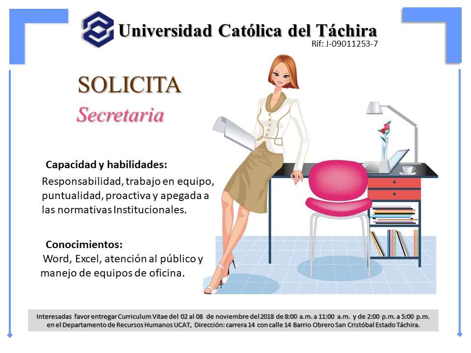 Aviso Solicitud Secretaria - Universidad Católica del Táchira
