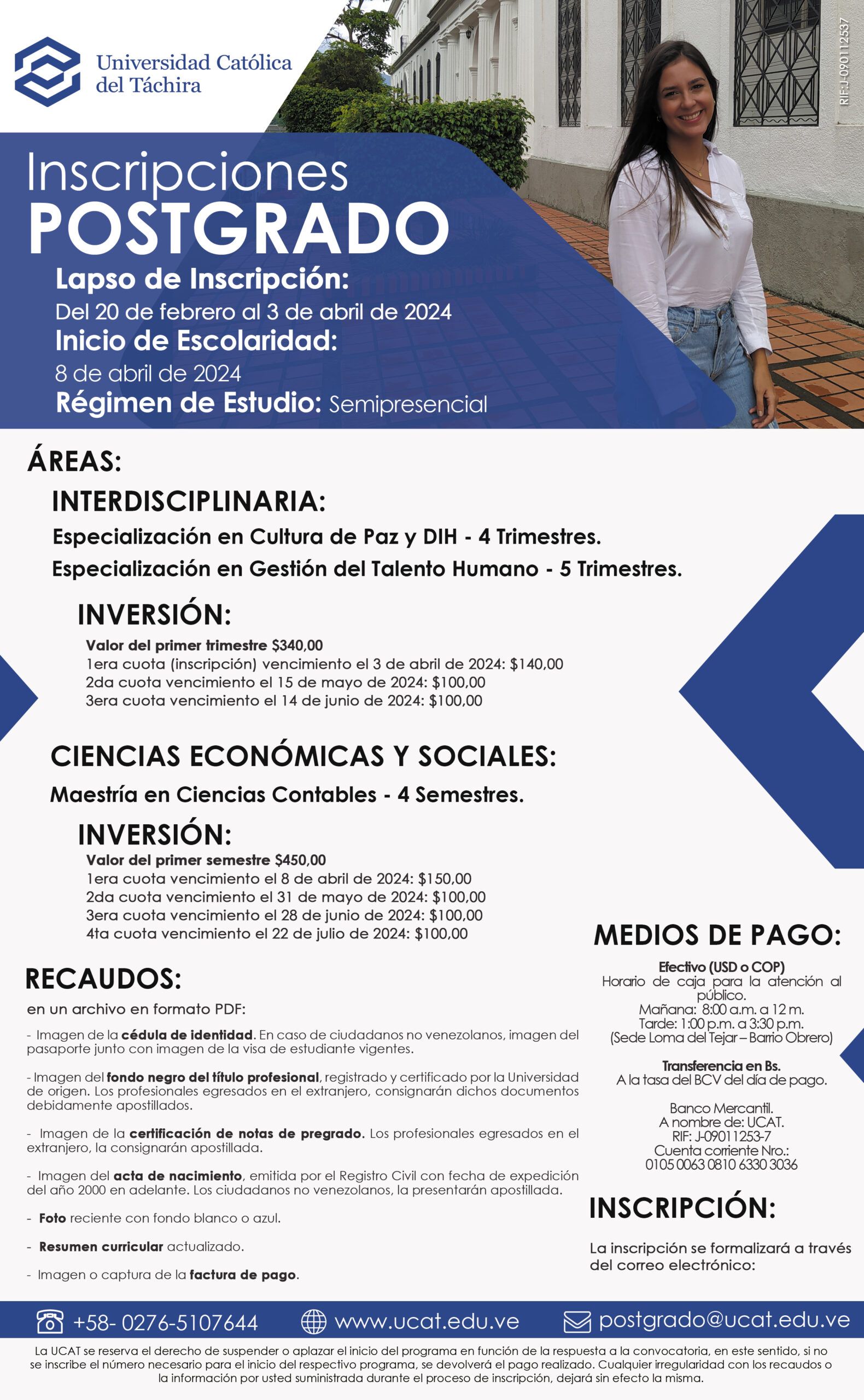 Inscripciones Postgrado - Universidad Católica del Táchira